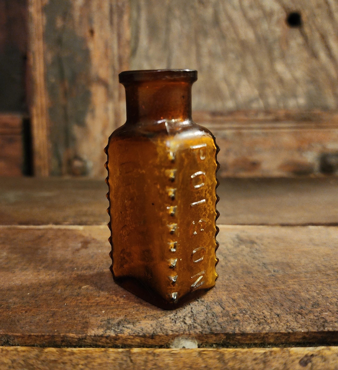 Antique Embossed Amber Poison Bottle - Etsy