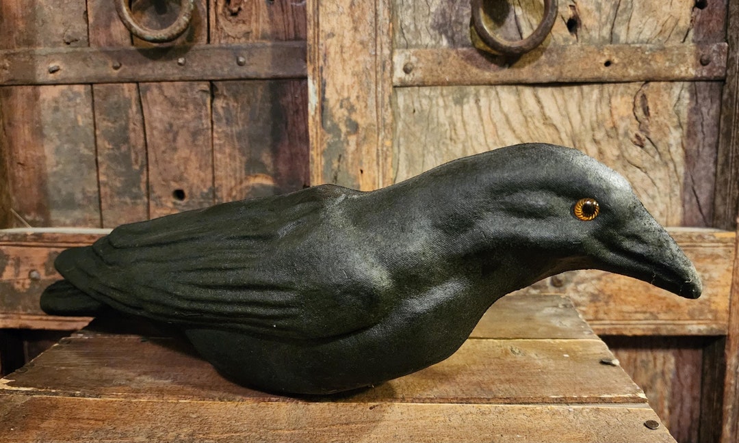 Vintage Paper Mache Black Crow - Etsy