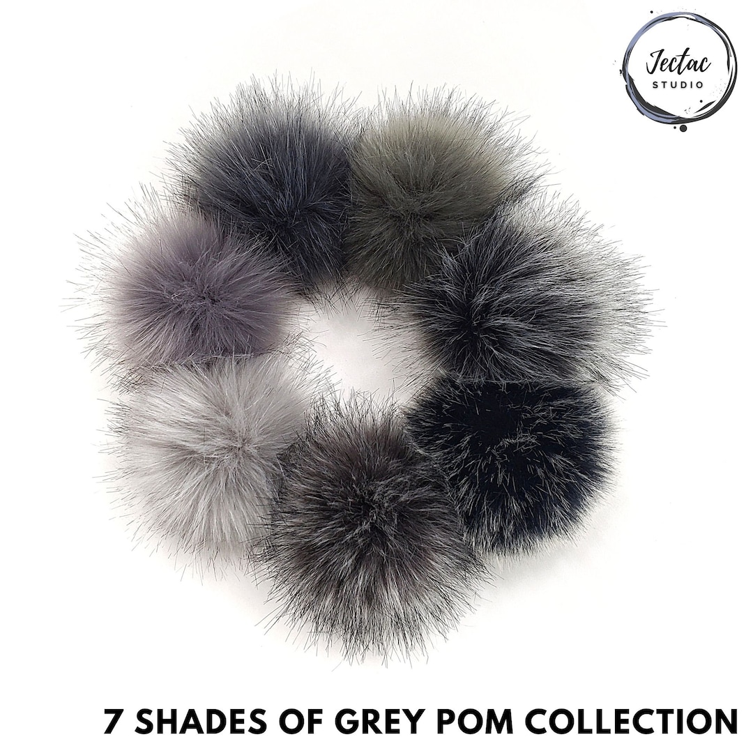 Shades of Gray Collection of Faux Fur Pom Poms for Hats and Crafts 4 ...