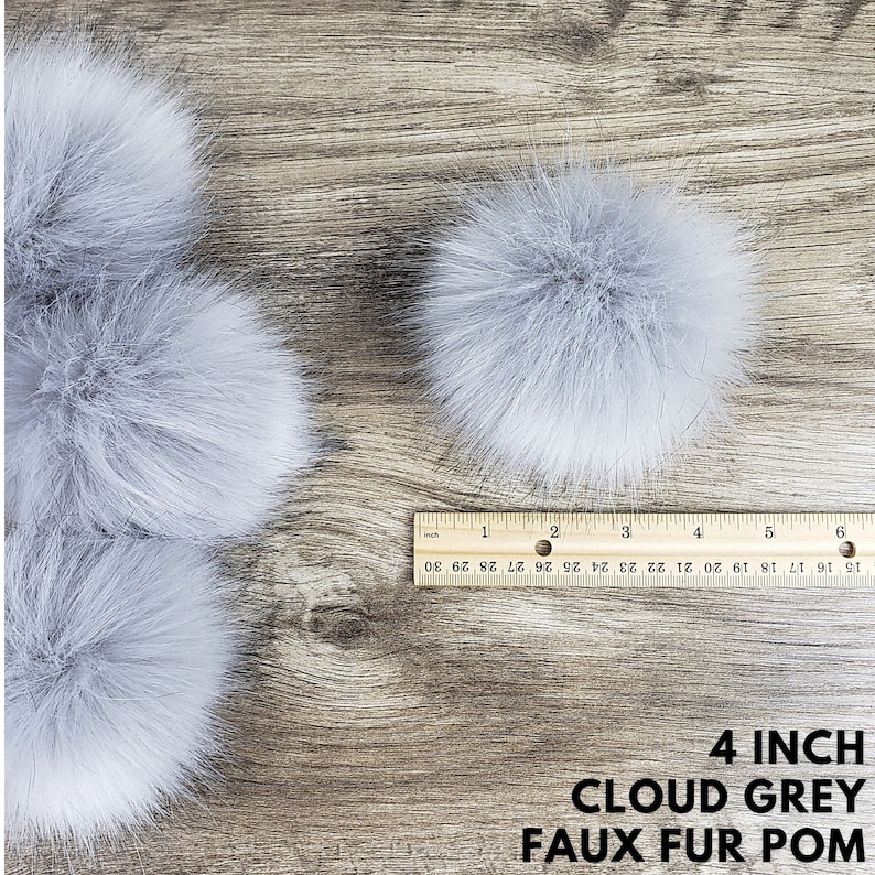 Custom Size Light Grey Faux Fur Pom Poms for Crochet Crafts Hats and ...