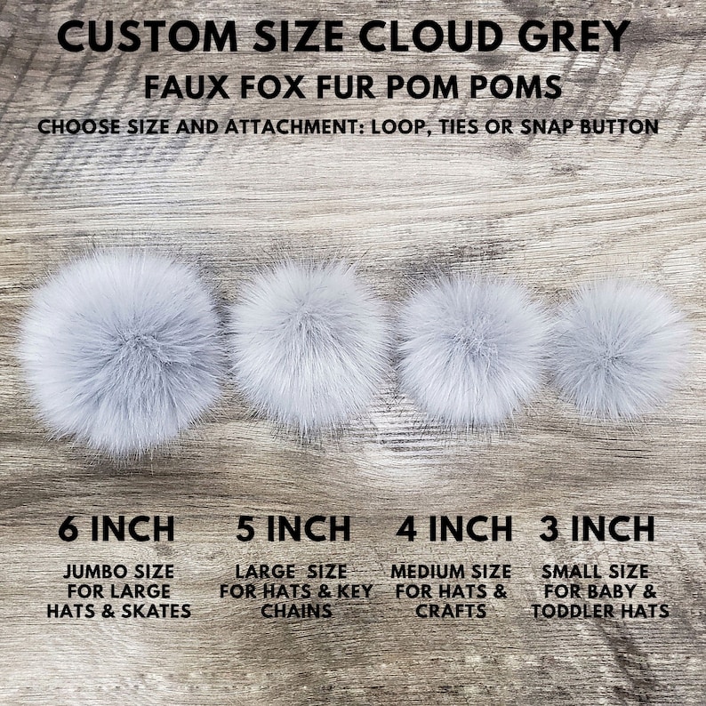 Custom Size Light Grey Faux Fur Pom Poms for Crochet Crafts Hats and ...