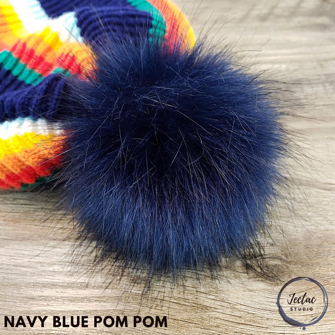 Dark Navy Blue Faux Fur Pom Poms for Knitted Hats Beanies Crafts or Key ...