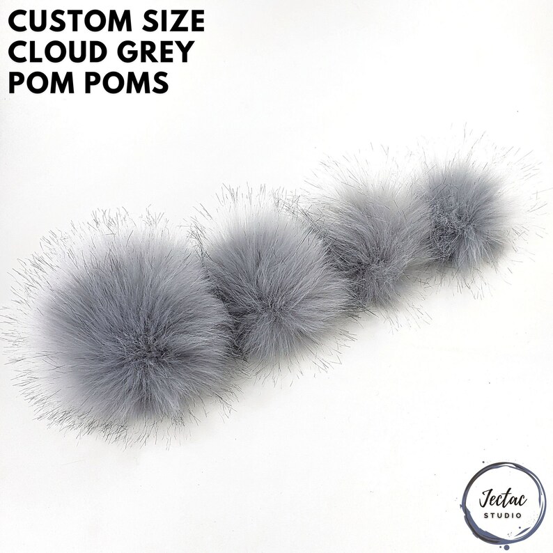 Custom Size Light Grey Faux Fur Pom Poms for Crochet Crafts Hats and ...