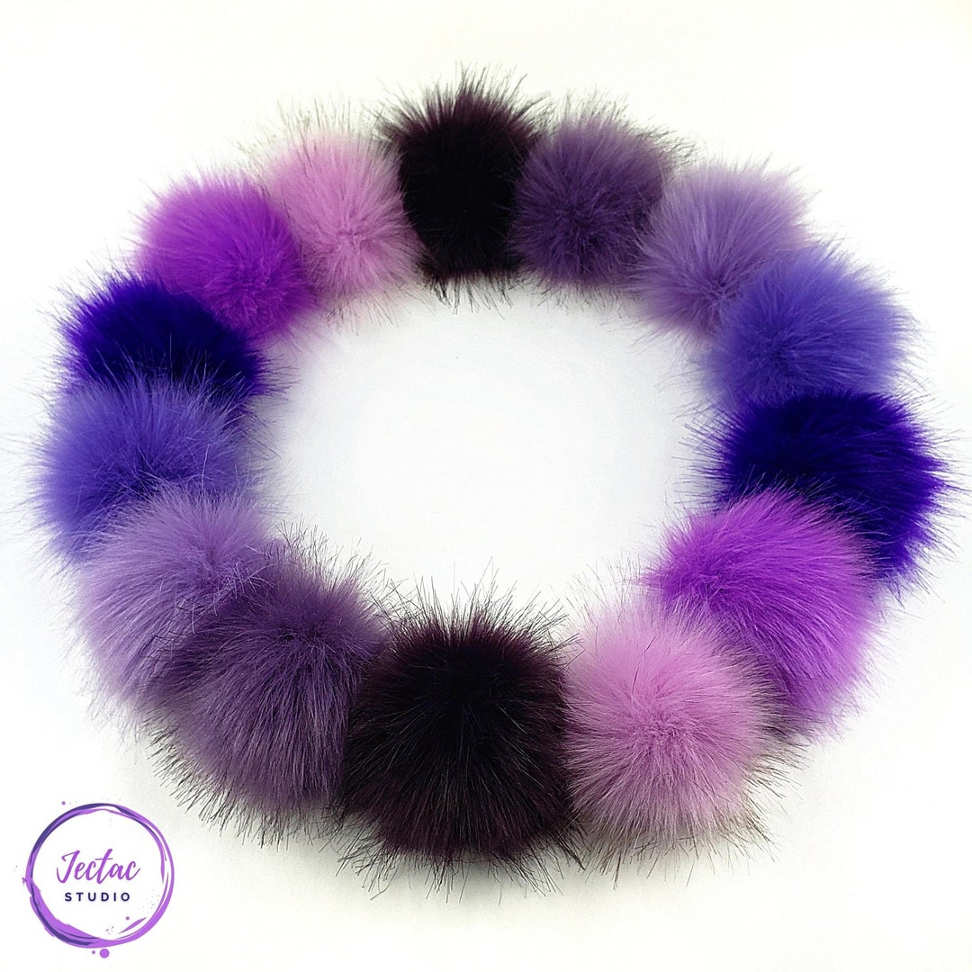 Purple Faux Fur Pom Pom Variety for Crafts Hats and Beanies 4 Inch Pom ...