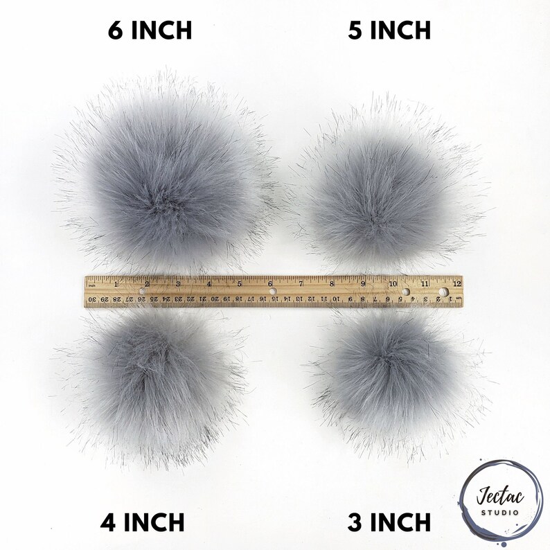 Custom Size Light Grey Faux Fur Pom Poms for Crochet Crafts Hats and ...