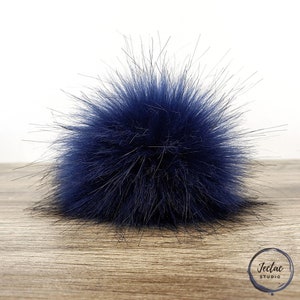 Dark Navy Blue Faux Fur Pom Poms for Knitted Hats Beanies Crafts or Key Chains 4 Inch Fake Fur ...