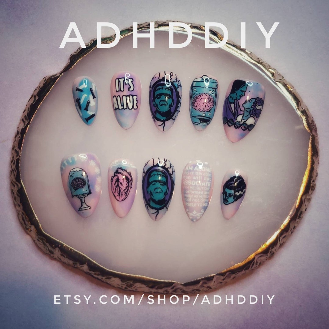 15pc Pop Pink Frankenstein Custom Press on Nails - Etsy