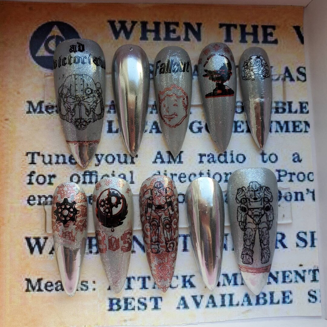 Fallout Custom Press on Nails Brotherhood of Steel Chrome - Etsy