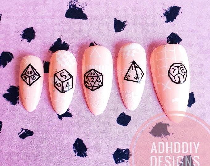 Dnd Ttrpg Dice 15 Piece Custom Press on Nails Set - Etsy