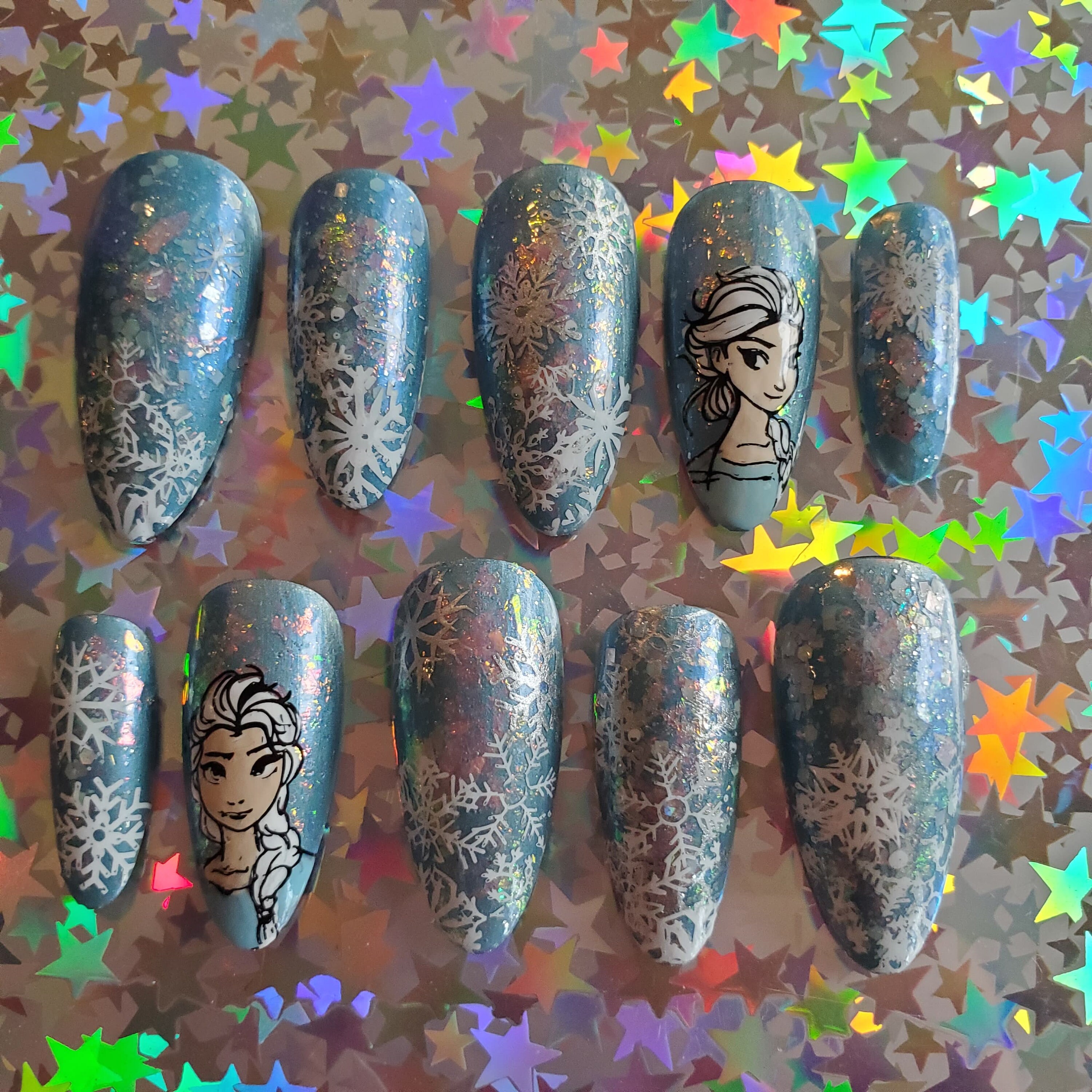 Frozen Elsa Glitter Snowflake Custom Press on Nails | Etsy