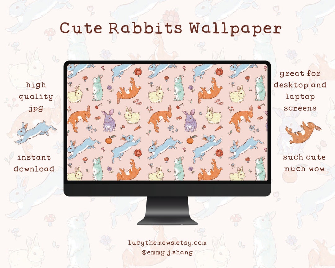 Cute Rabbits Desktop Wallpaper - Etsy