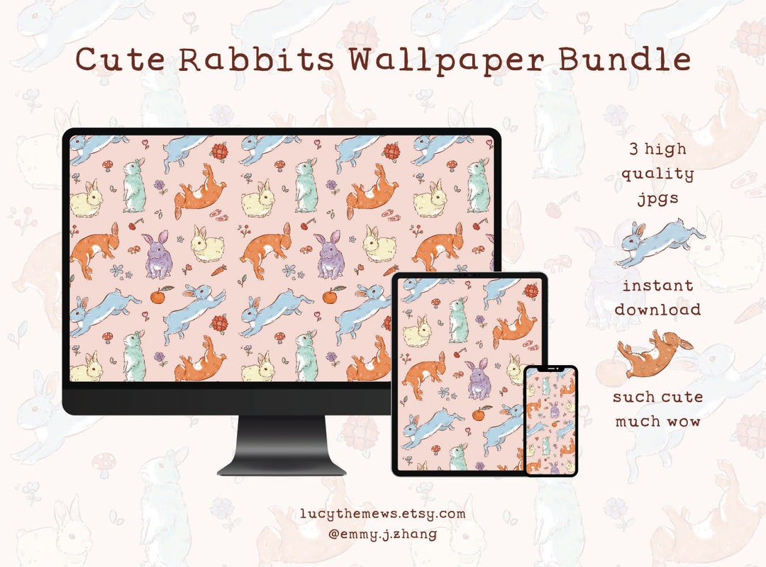 Cute Rabbits Wallpaper Bundle - Etsy