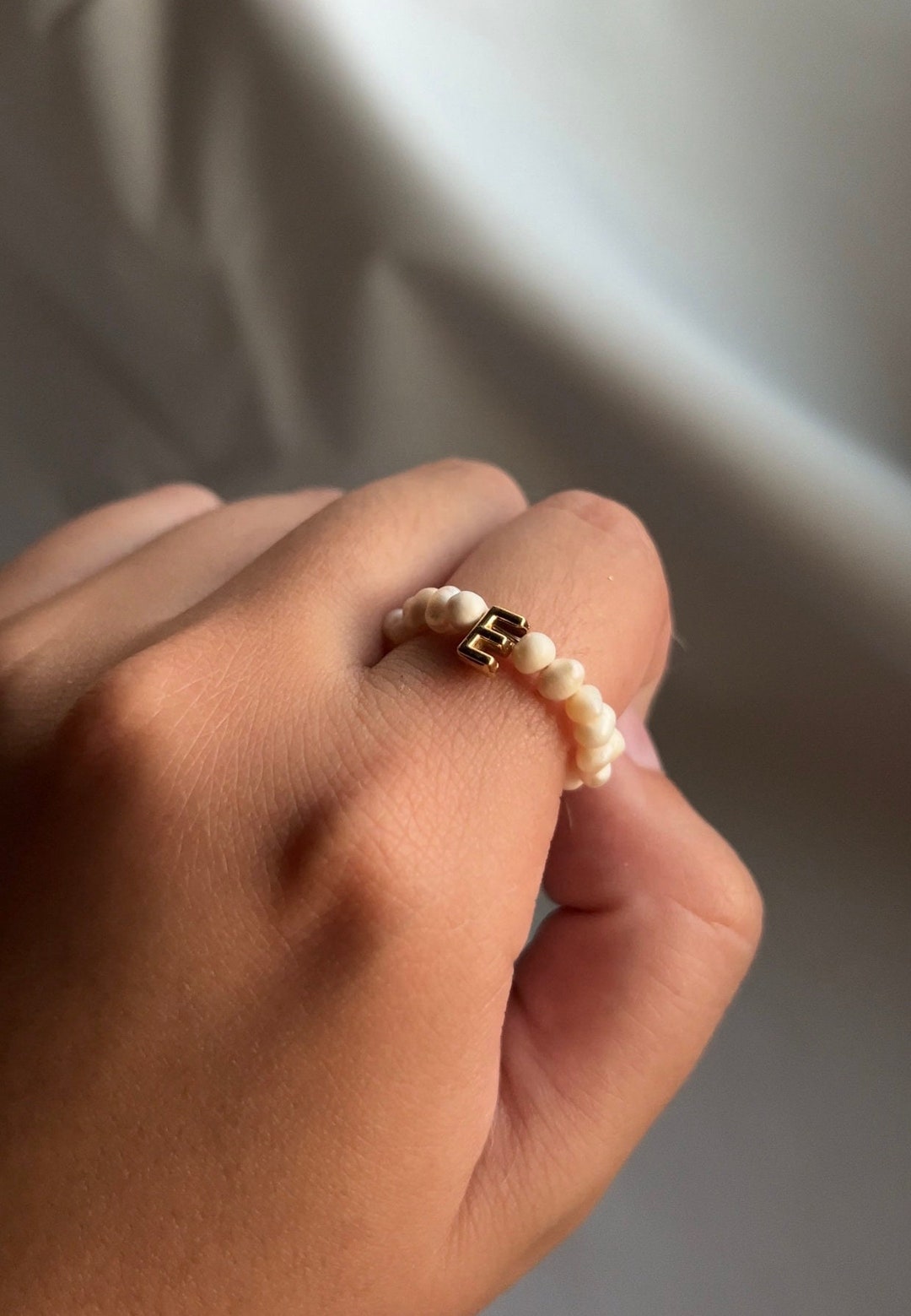 Emma Ring, Inital Pearl Ring, Aesthetic Mini Ring, Pearl Ring - Etsy