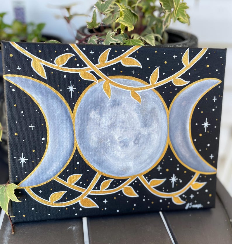 Original Hand-painted Triple Moon Canvas Art - Etsy