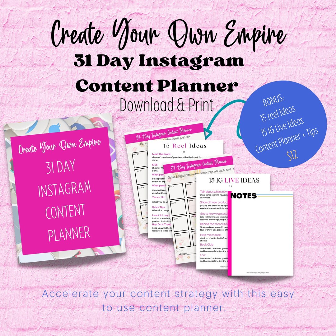 31 Day Instagram Content Planner | Social Media Kit Content Planner ...