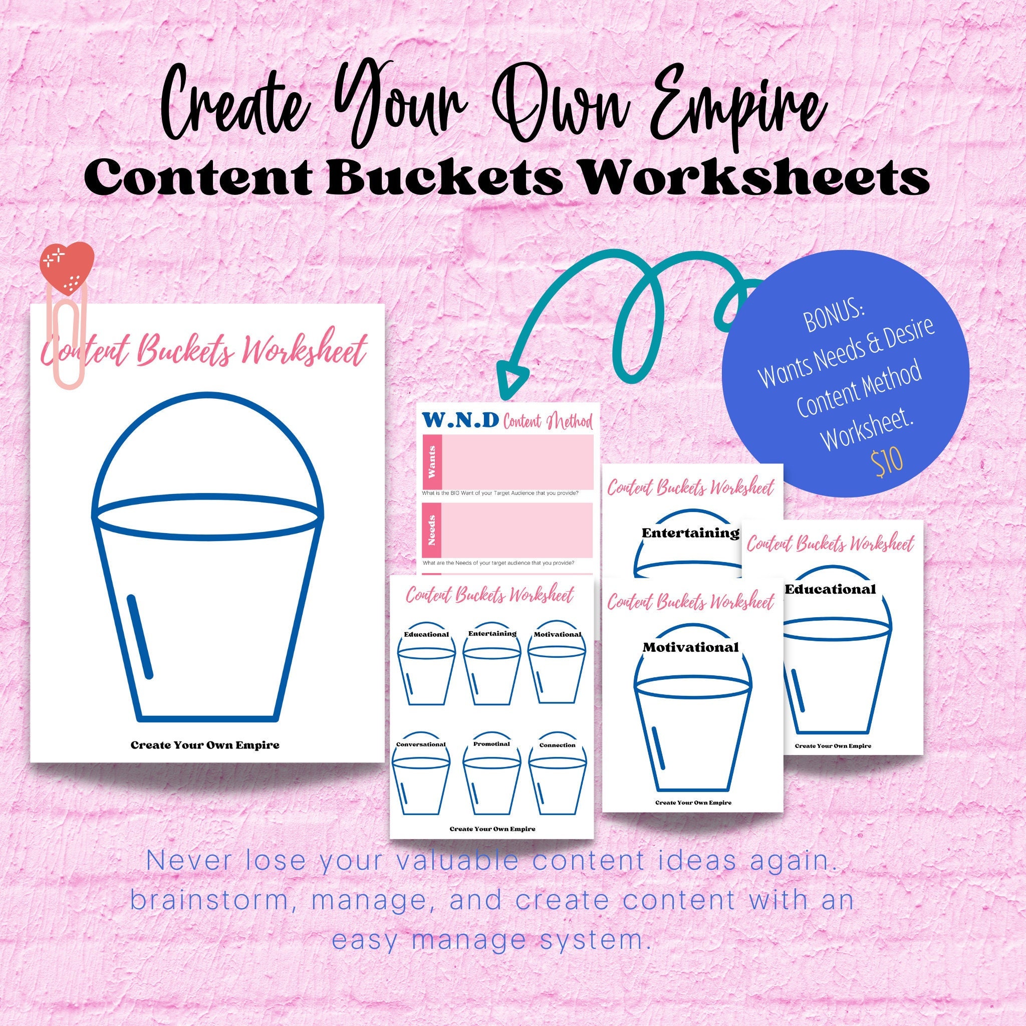 Content Bucket Worksheet Content Planner Template Sheets Monthly Social ...