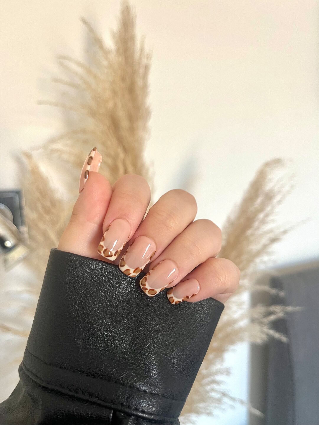 Leopard Print French Tips | Hand-painted Press on Nails| Animal Print ...