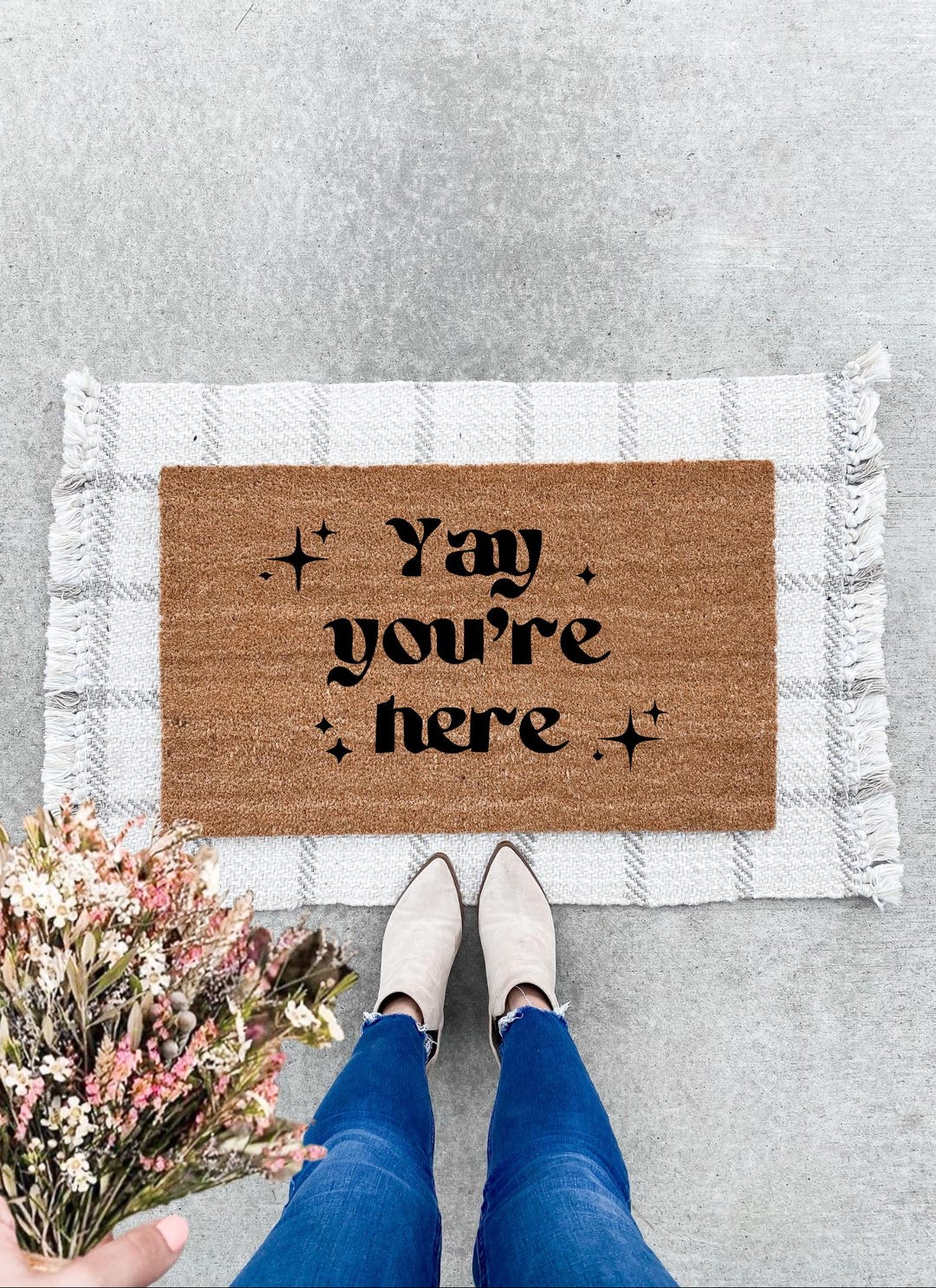 Yay You’re Here Welcome Doormat | Front Door Mat | Housewarming Gift ...