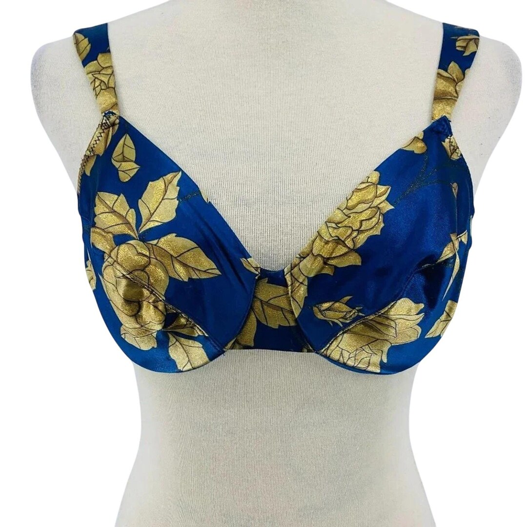 Vintage Victoria's Secret Bra Second Skin Blue Gold Satin Size 34C - Etsy