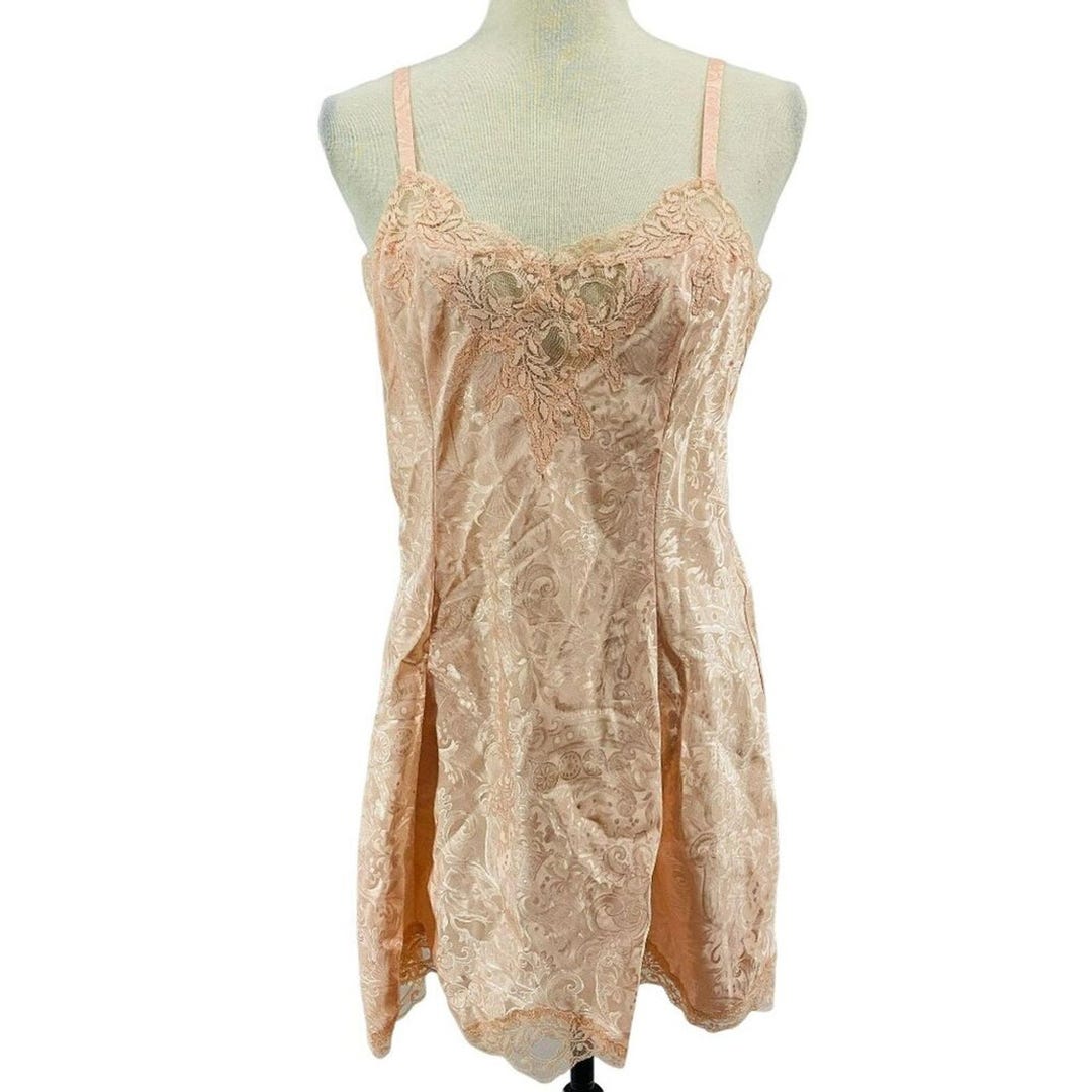 Vintage Victoria's Secret Jacquard Peach Slip Dress Nightie Womens Size ...
