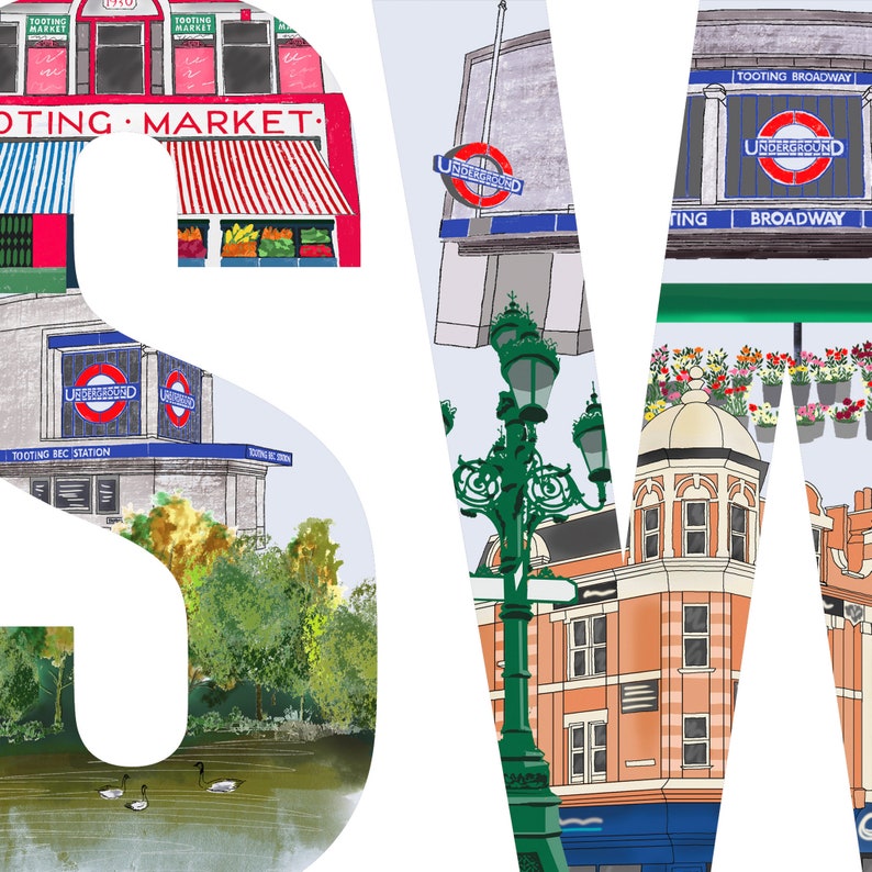SW17 Tooting Print Tooting Illustration Print Tooting - Etsy UK