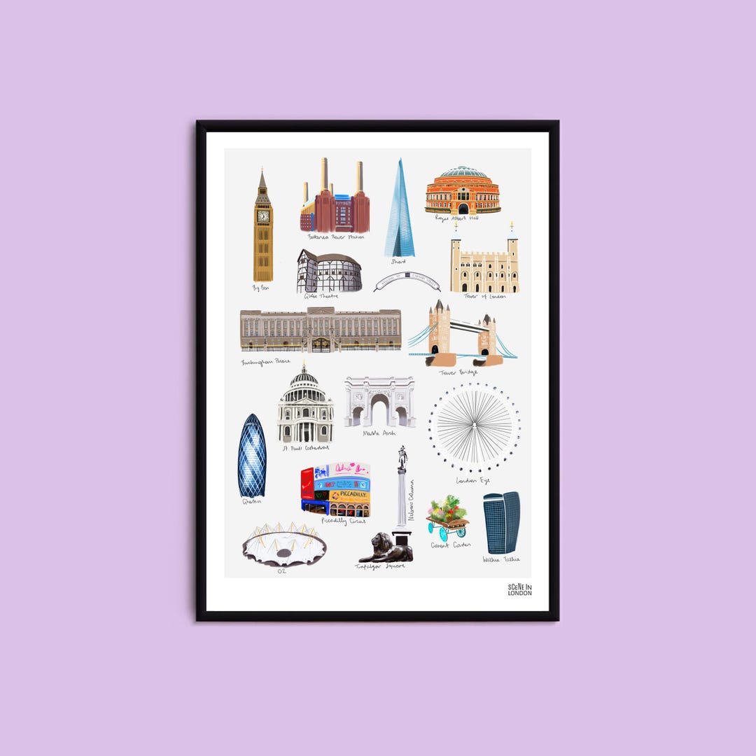 London Tour Art Print, London Landmarks, London Artwork, London Wall ...