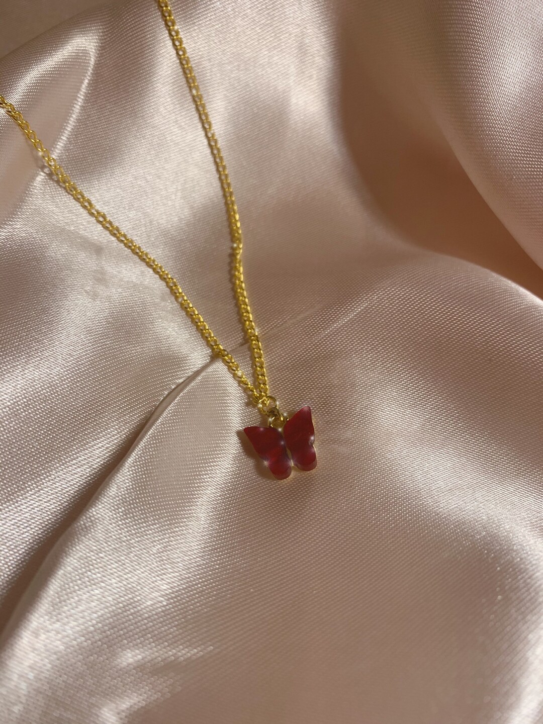 Red Butterfly Necklace - Etsy