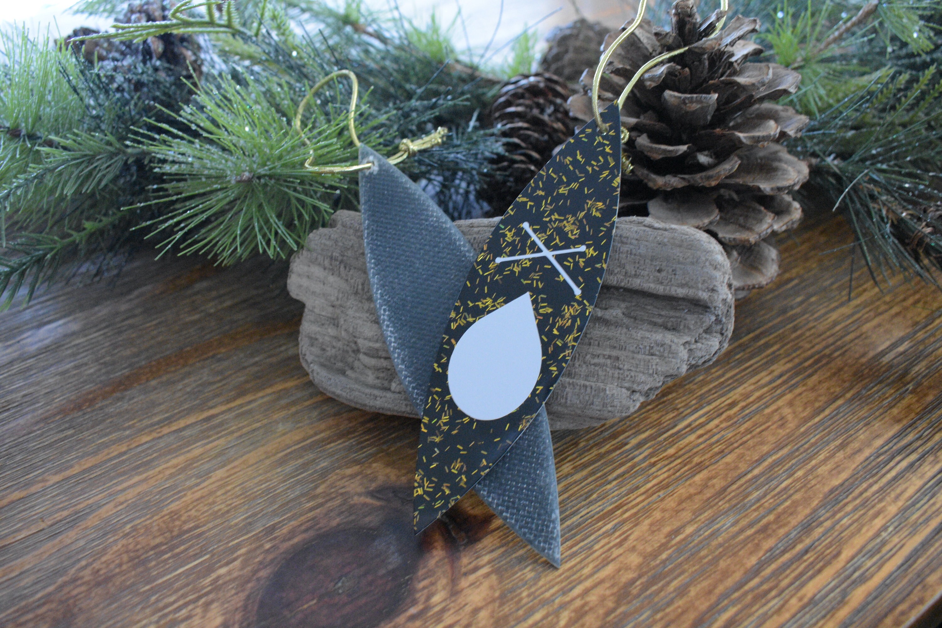 Black With Gold Stick Glitter Kayak Ornament - Repurposed Fiberglass ...