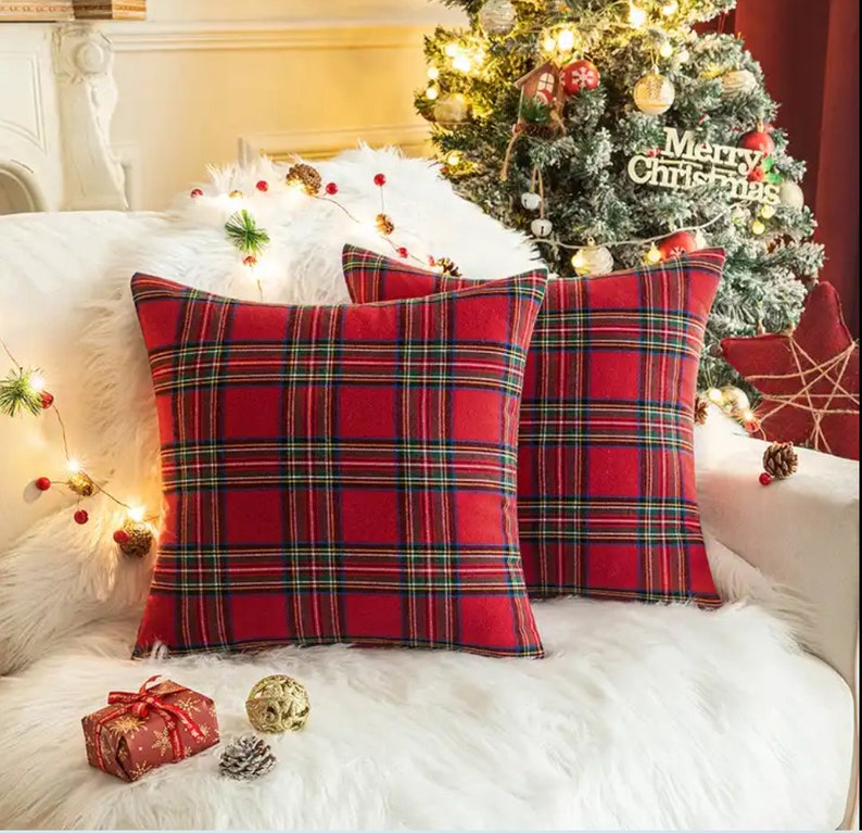 Classic Red Tartan Plaid Throw Pillow Cover - Etsy