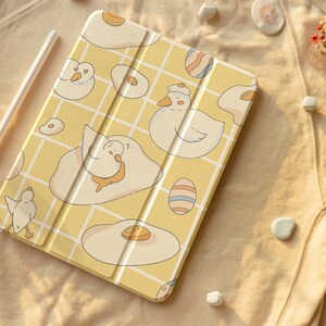 Kawaii Duck and Egg Foldable Flip iPad Case With Pen Slot, Cute Flip ...