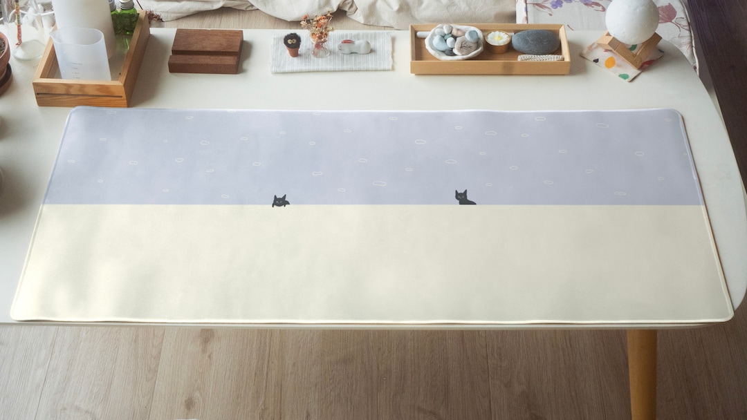 Black Cat Desk Mat, Aesthetic Desk Mat, Cute Cat Desk Mat, Kawaii Cat ...