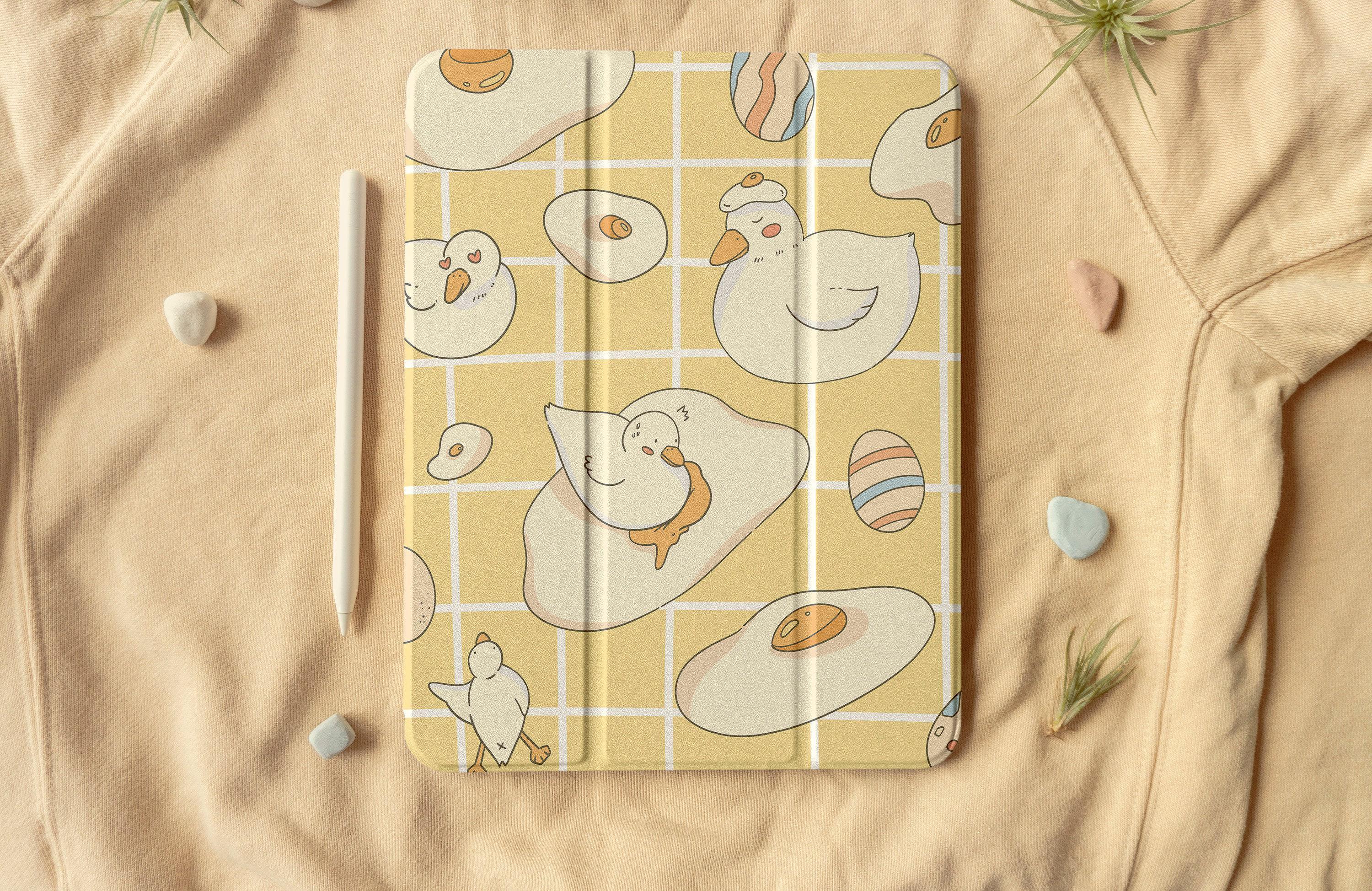 Kawaii Duck and Egg Foldable Flip iPad Case With Pen Slot, Cute Flip ...