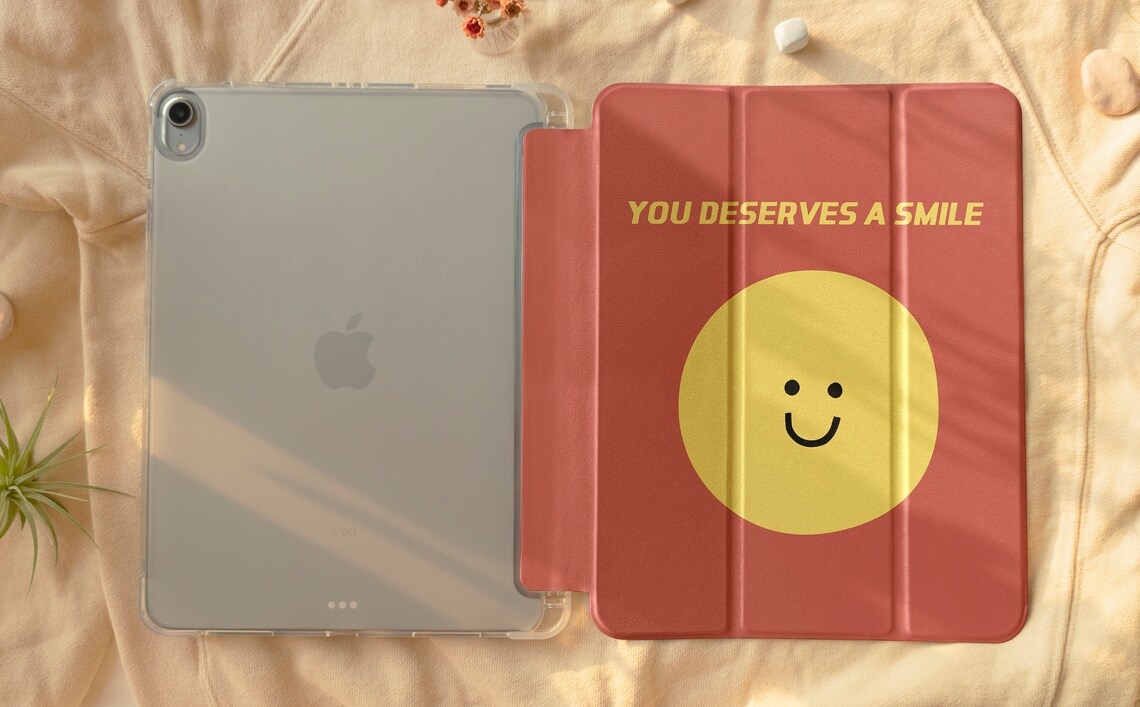 Smiley Foldable iPad Case With Pen Slot, Flip iPad 10.2"/10.9in/11in/12 ...