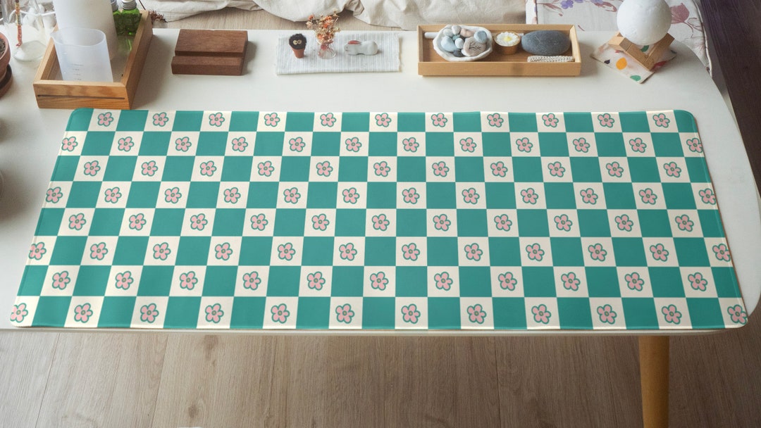 Aesthetic 90s Grid Pattern Desk Mat, Flower Desk Mat, 90s Desk Mat ...