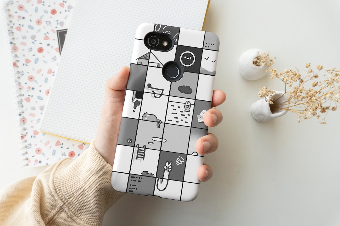 Black White Doodle Grid Art Phone Case for iPhone 12 Mini 11 Pro Max X ...
