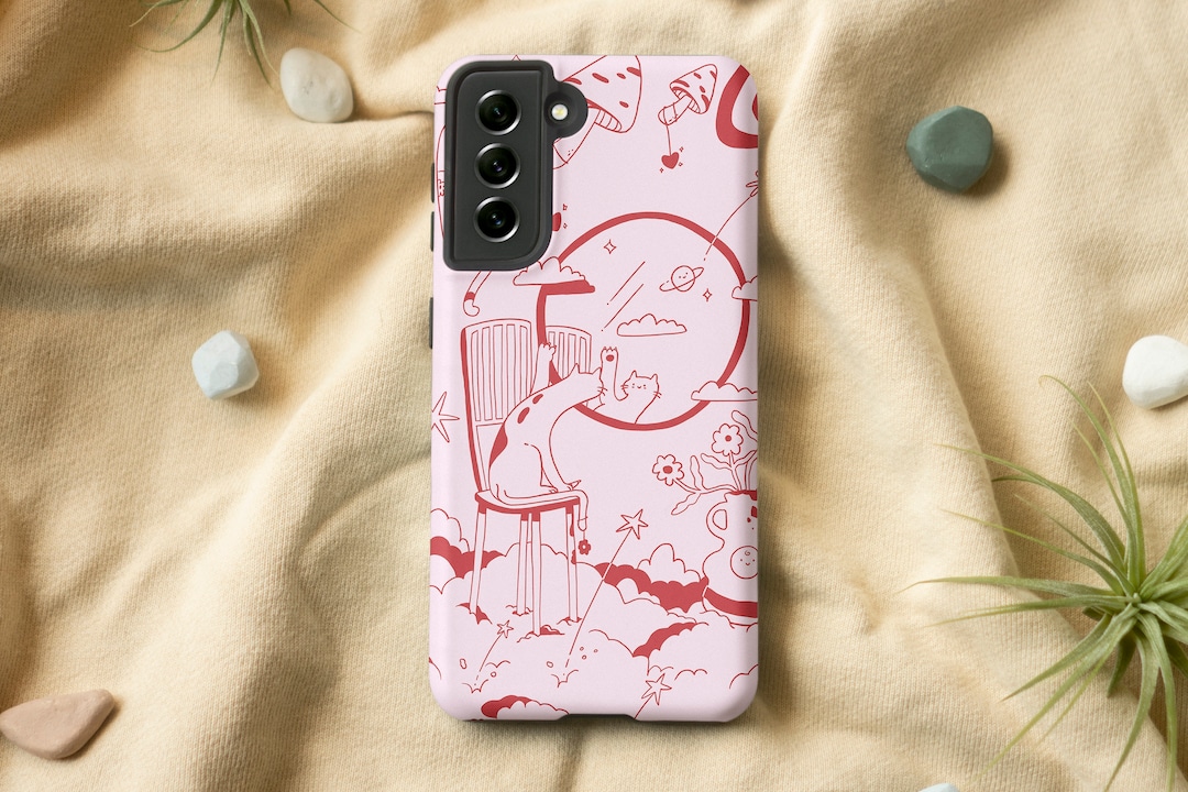 Cute Cat Doodle Samsung Case, Kawaii Retro Doodle Art Case for Samsung ...
