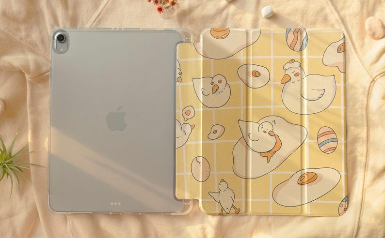 Kawaii Duck and Egg Foldable Flip iPad Case With Pen Slot, Cute Flip ...