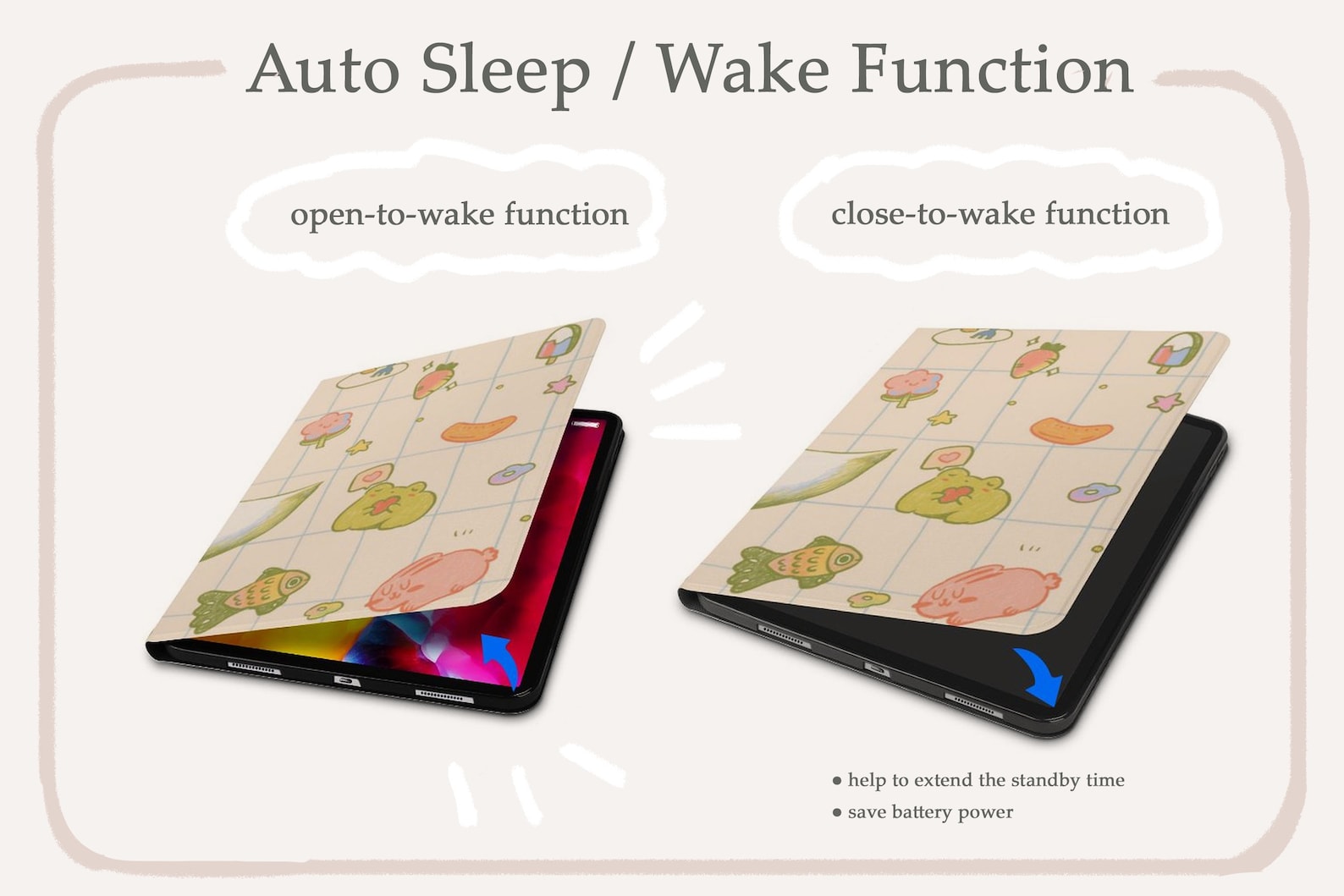 Cute Kawaii Doodle Duck Froggies Art Ipad Case With Pencil - Etsy