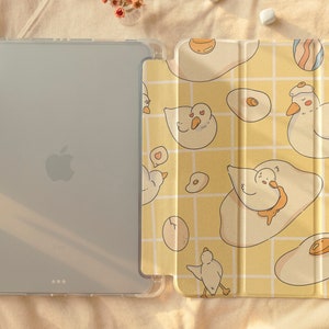 Kawaii Duck and Egg Foldable Flip iPad Case With Pen Slot, Cute Flip ...
