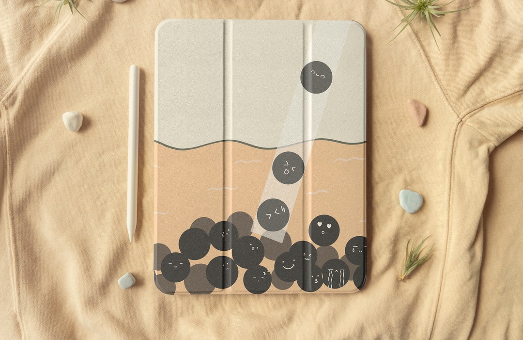 Cute Bubble Tea Flip iPad Case With Pen Slot, Flip iPad 10.2"/10.9in ...