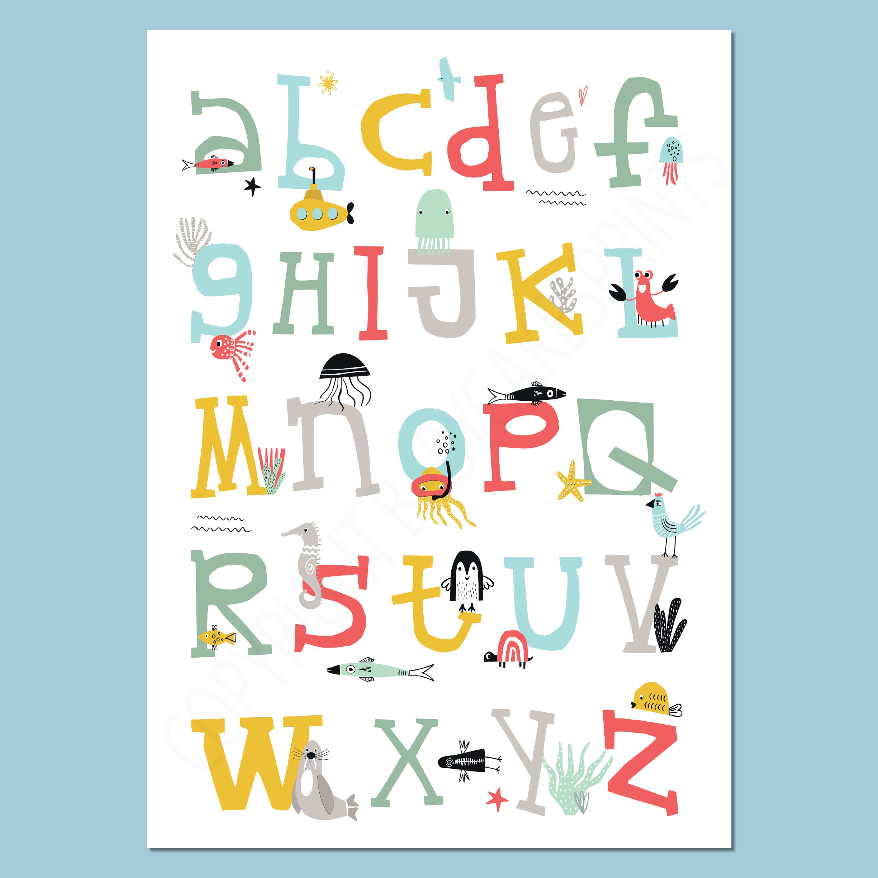DIGITAL DOWNLOAD Alphabet Poster Printable Wall Art Nursery Decor Sea ...