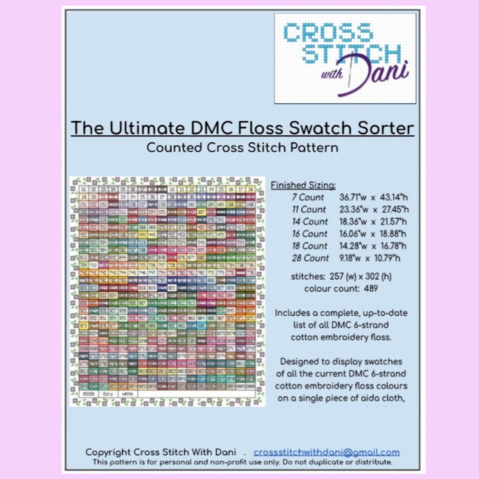 The Ultimate DMC Floss Swatch Sorter: Cross Stitch Pattern (instant PDF ...