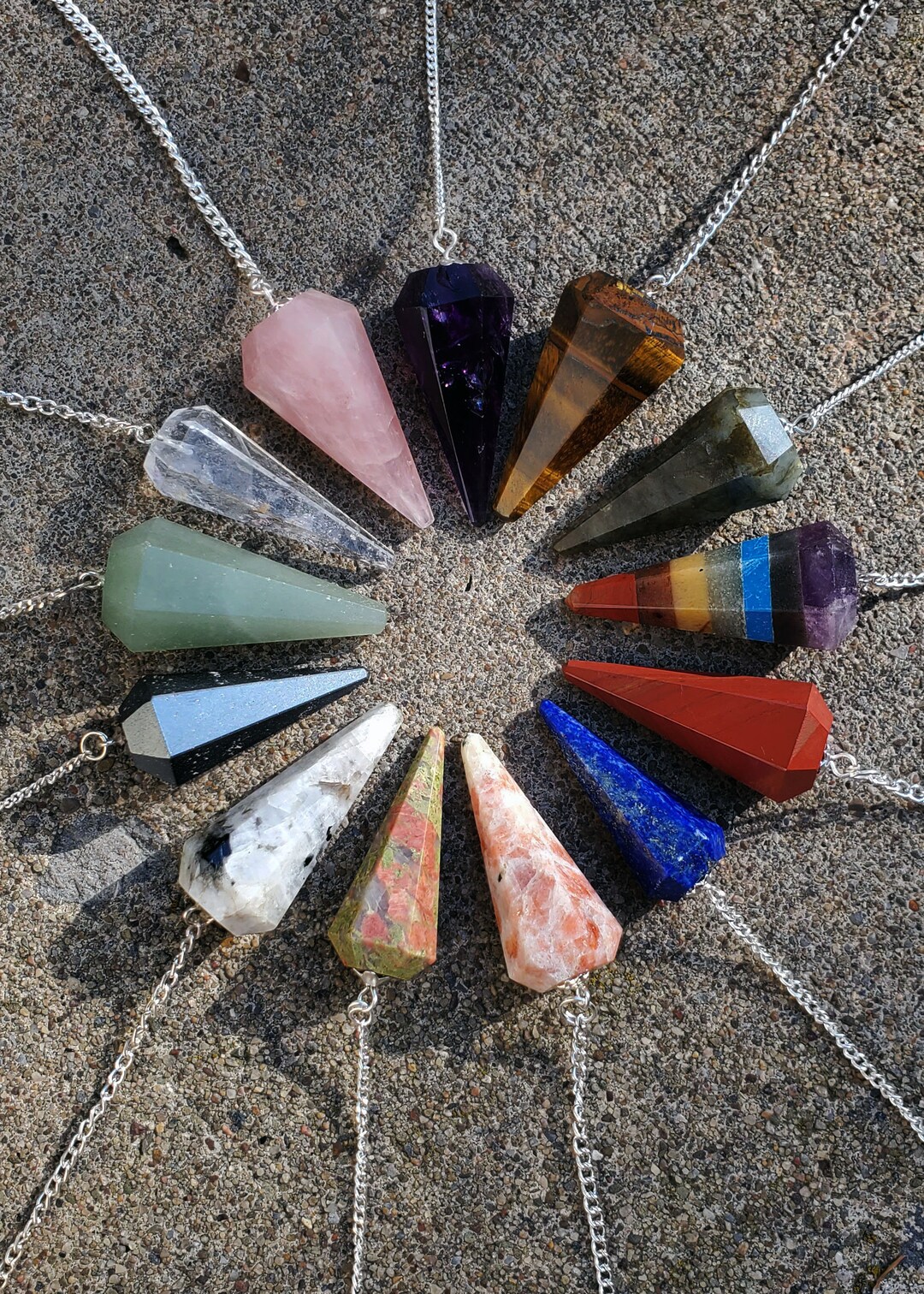 Pendulum Necklace Chained Hanging Pendulum Rainbow Moonstone Rose ...