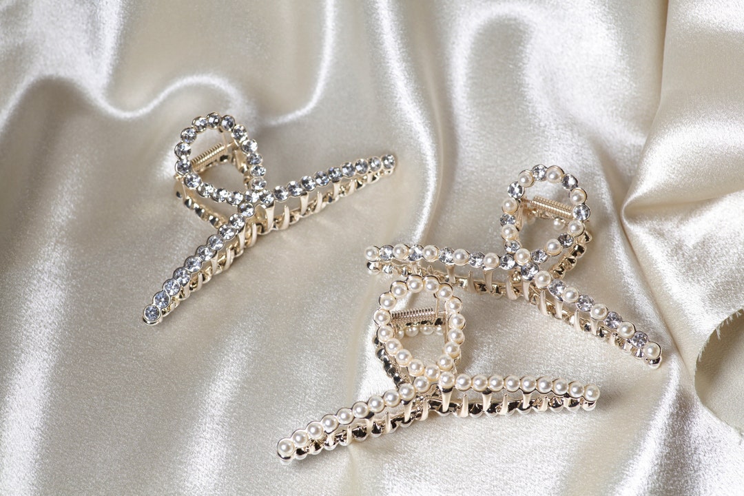 Rhinestone Pearl Hair Clip Metal Hair Claw Pearl Hair Claw Thick Hair ...