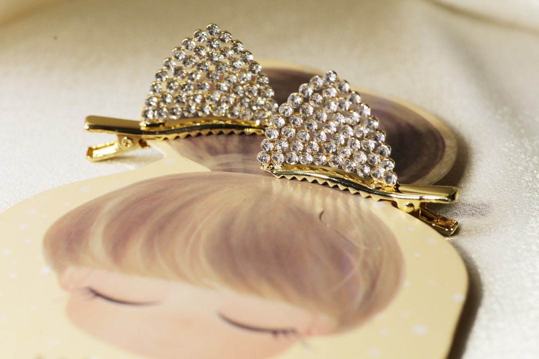 Sparkly Cat Ear Hair Clips Halloween Costume Crystal Halloween Ear Hair ...