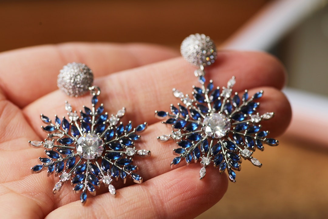 Snowflake Winter Earrings Rhinestones Snowflake Earrings Ice Flower ...