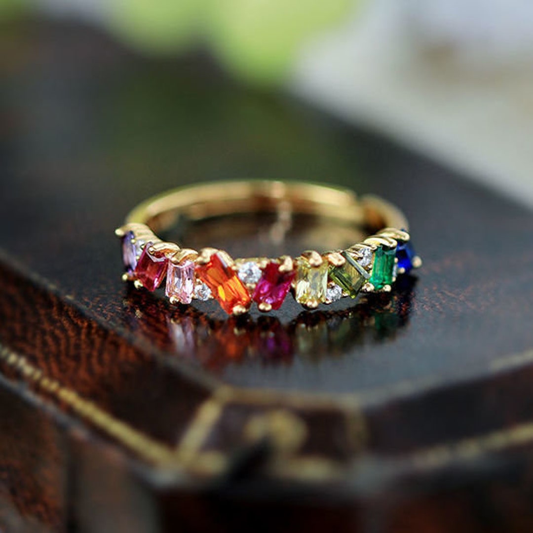 Rainbow Ring Promise Ring Cubic Zirconia Ring Eternity Ring - Etsy
