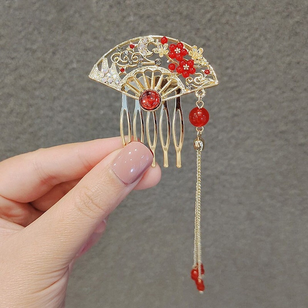 Tassel Fan Shaped Hair Comb Barrette Rhinestones Crystal Metal - Etsy