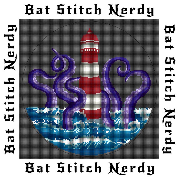 The Kraken and the Lighthouse Cross Stitch Pattern - Etsy