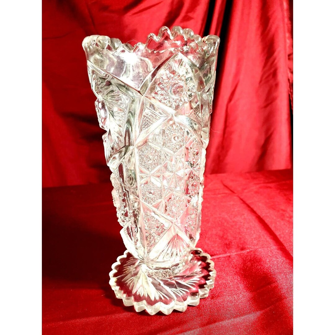 American Brilliant Sawtooth Edge Vase 7 1/4" Tall 1900s - Etsy